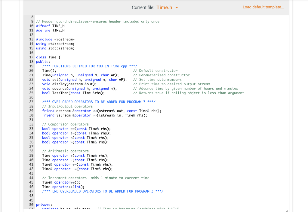 Solved 7.23 Program 3: The Time class and operator | Chegg.com