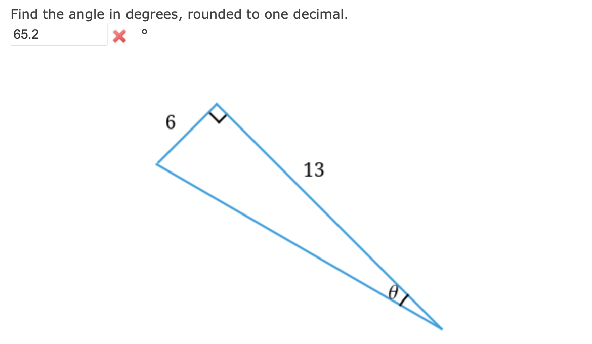 Solved Find the angle in degrees, rounded to one decimal. | Chegg.com