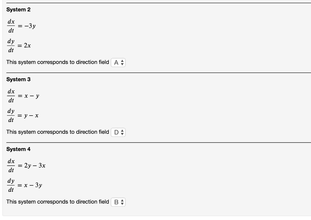 Solved (1 point) Below are four systems, labeled 1-4, and | Chegg.com