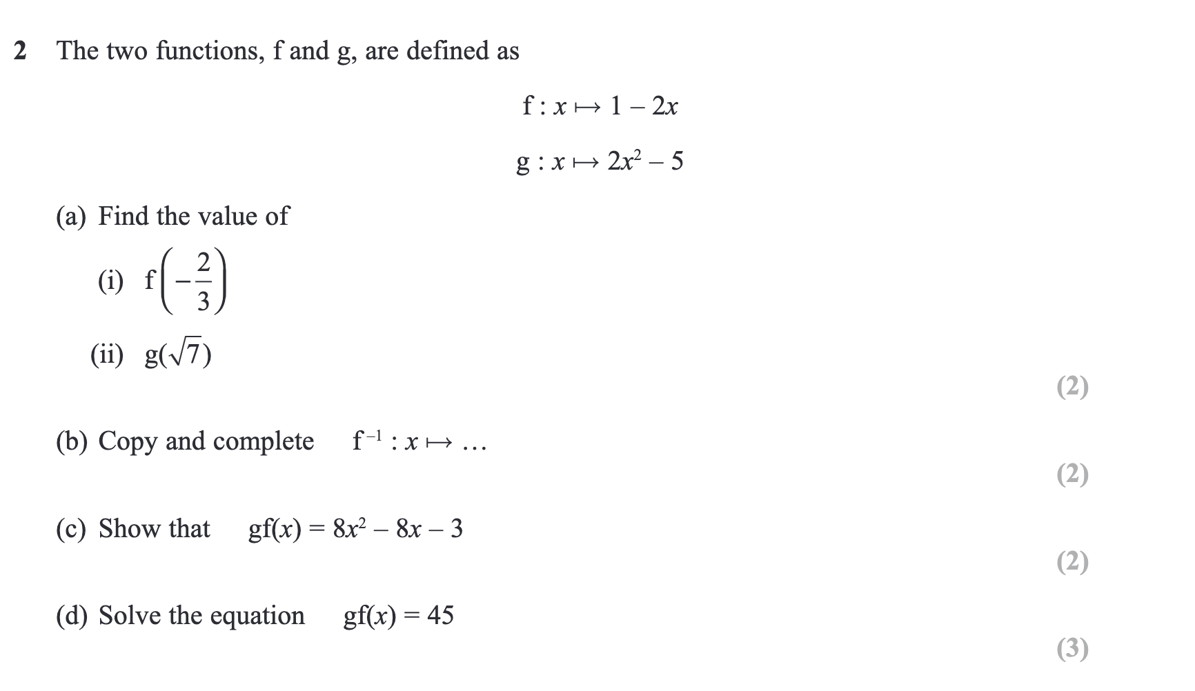 Solved 2 The two functions, f and g, are defined as f:x H 1 | Chegg.com