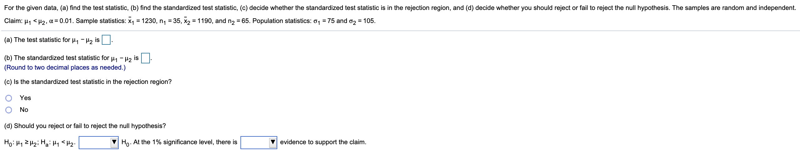 Solved DROP DOWN 1: [ REJECT / FAIL TO REJECT ] DROP DOWN 2: | Chegg.com