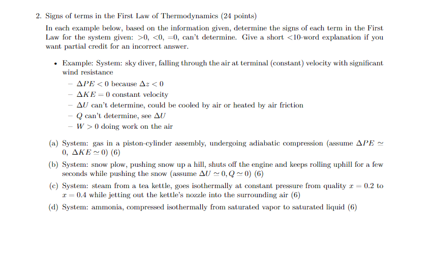 Solved 2. Signs of terms in the First Law of Thermodynamics | Chegg.com