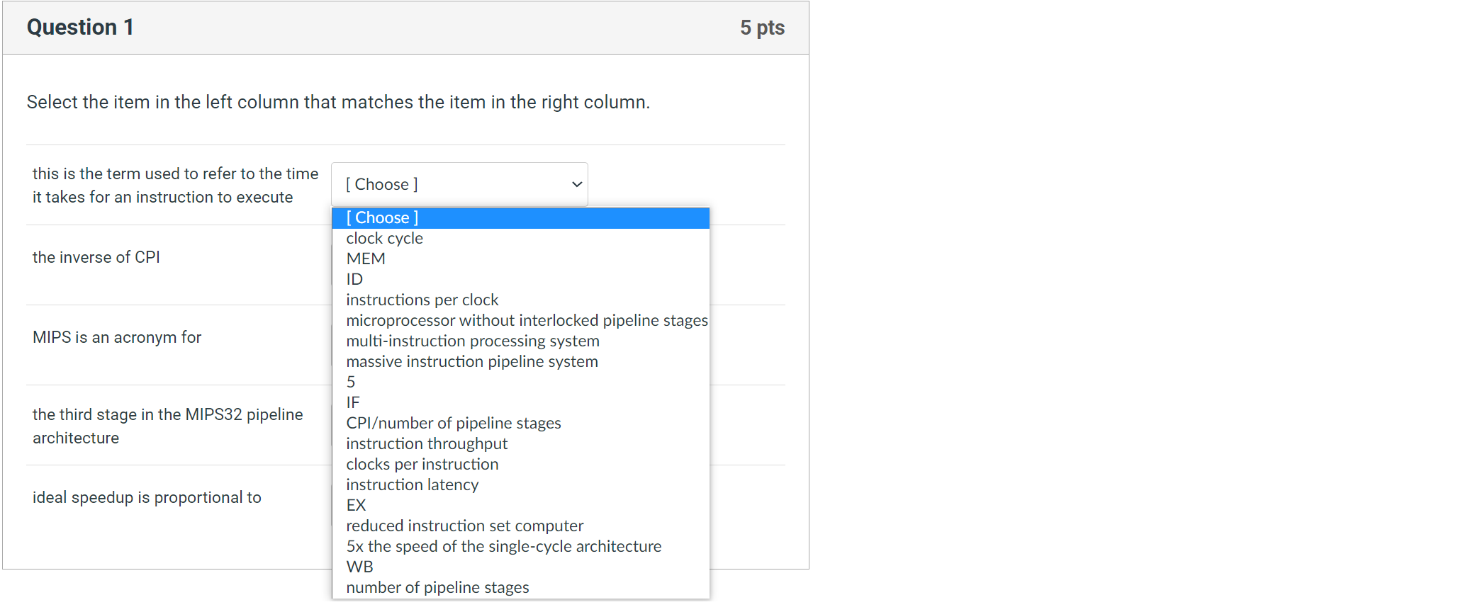 Solved Select the item in the left column that matches the | Chegg.com