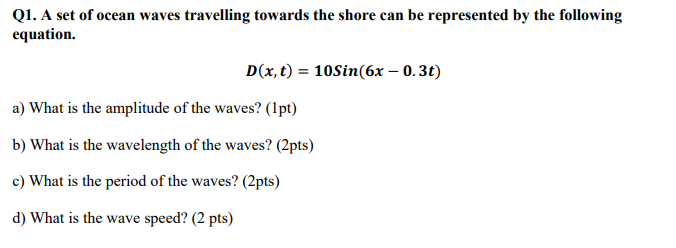 Solved Q1. A set of ocean waves travelling towards the shore | Chegg.com