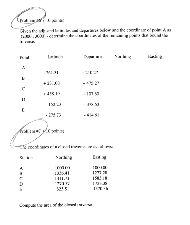 Solved Given the adjusted latitudes and departures below and | Chegg.com