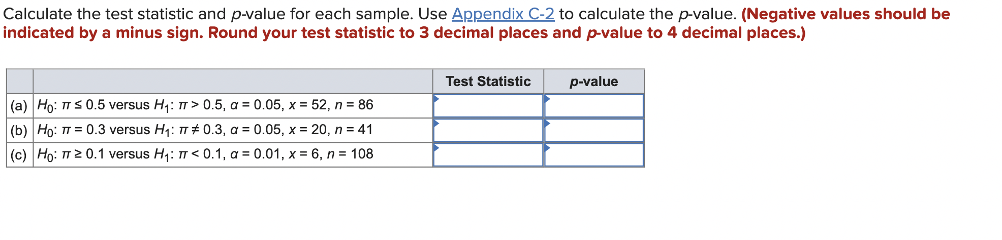 Solved Calculate the test statistic and p-value for each | Chegg.com