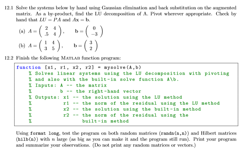 Solved 12.1 Solve the systems below by hand using Gaussian | Chegg.com
