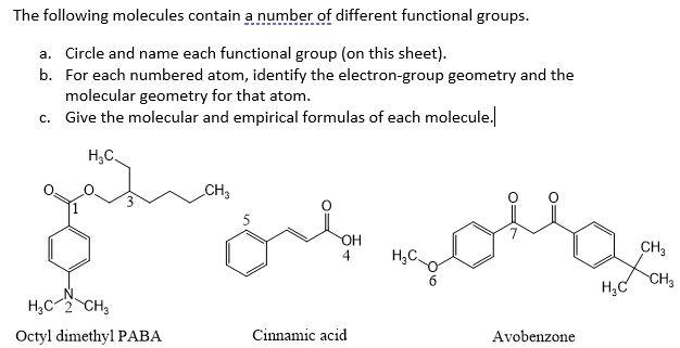 Solved The following molecules contain a number of different | Chegg.com