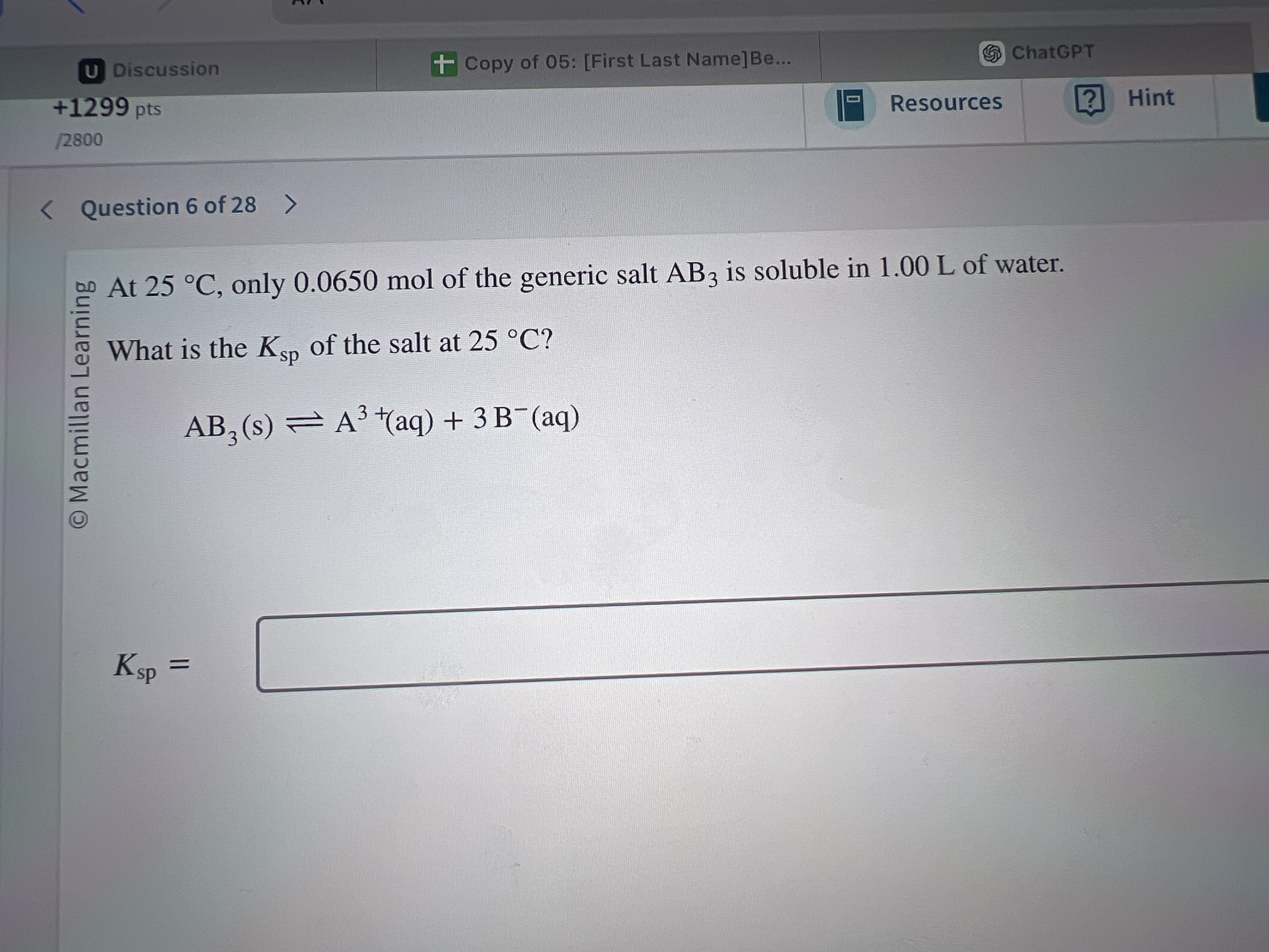 Solved What is ﻿the Ksp of ﻿the salt | Chegg.com