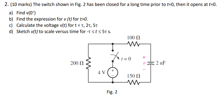 Solved 2. (10 marks) The switch shown in Fig. 2 has been | Chegg.com