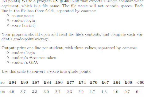 Solved 50 points Write a program 95-grades.py that expects a | Chegg.com