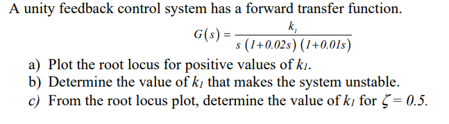 Solved A unity feedback control system has a forward | Chegg.com