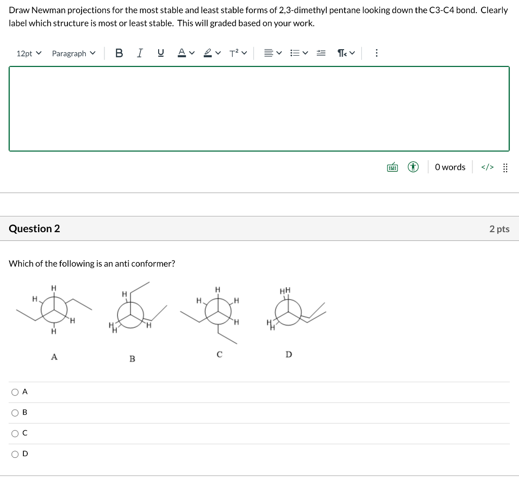 Solved Draw Newman projections for the most stable and least | Chegg.com