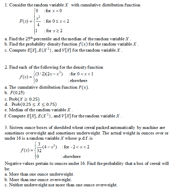 Solved 1. Consider the random variable X with cumulative | Chegg.com