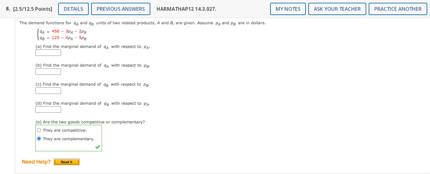 Solved {qA=450−3pA−2pBqB=125−4pA−5pB (a) Find the marginal | Chegg.com