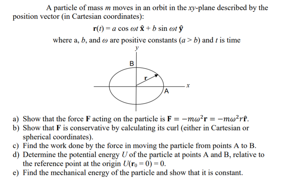 Solved A Particle Of Mass M Moves In An Orbit In The