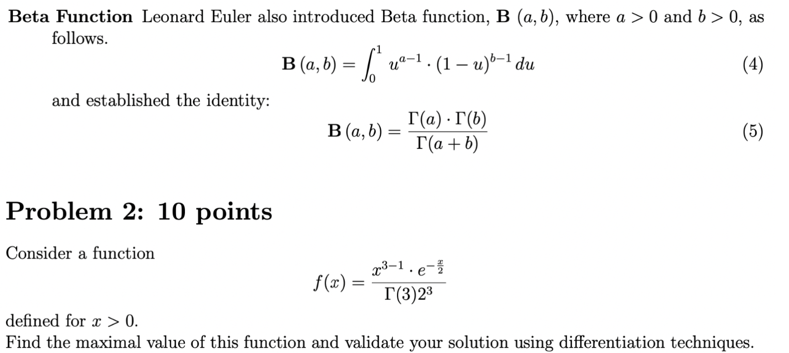 Solved Beta Function Leonard Euler also introduced Beta | Chegg.com