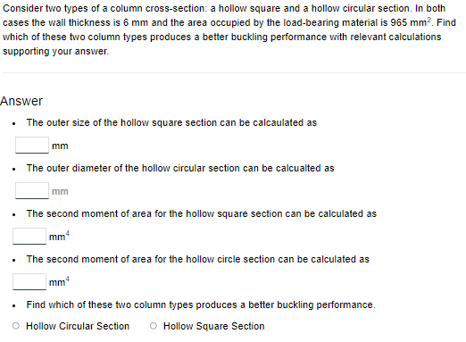 Solved Consider two types of a column cross-section: a | Chegg.com