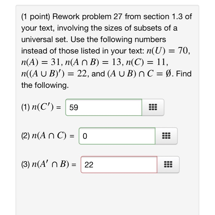 Solved (1 point) Rework problem 27 from section 1.3 of your | Chegg.com