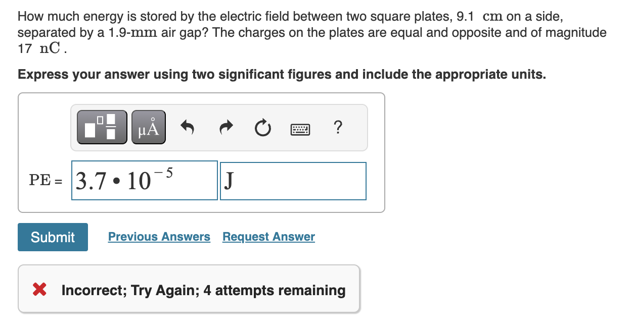 Solved How much energy is stored by the electric field | Chegg.com