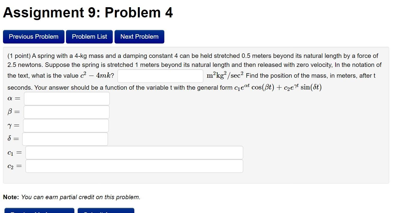 Solved Assignment 9 Problem 4 Previous Problem Problem List 