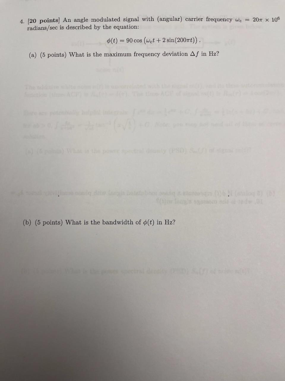 Solved 4. [20 points] An angle modulated signal with | Chegg.com