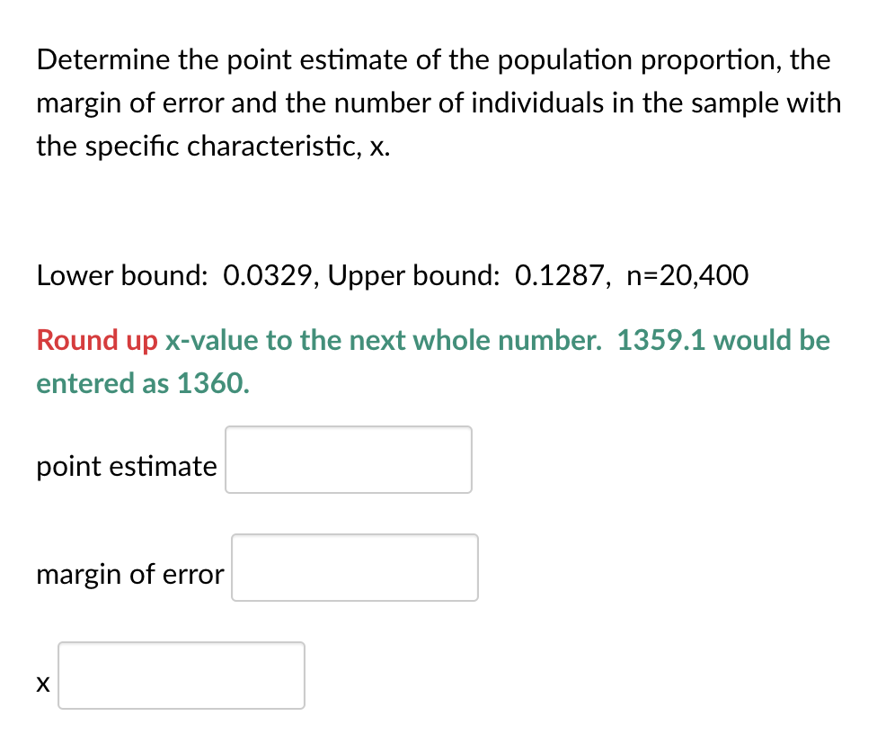 Solved Determine the point estimate of the population | Chegg.com