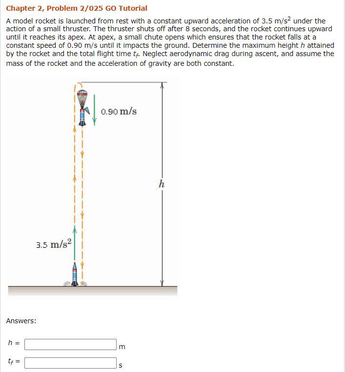 Solved Chapter 2, Problem 2/025 GO Tutorial A model rocket | Chegg.com