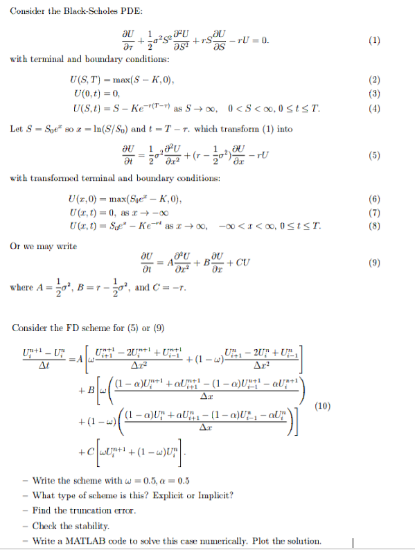 Solved Consider the Black-Scholes PDE as as with terminal | Chegg.com
