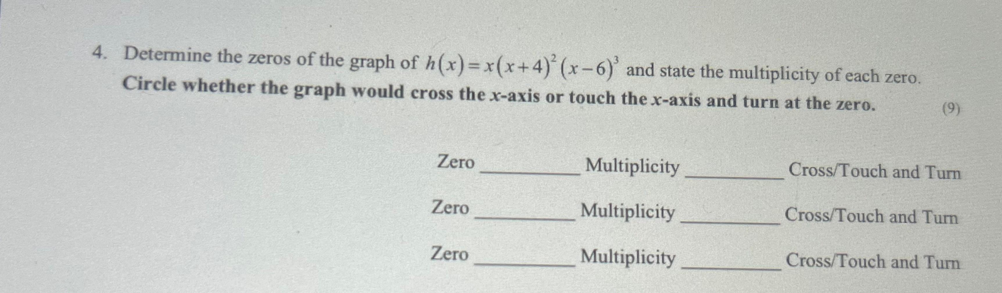 Solved 4. Determine the zeros of the graph of | Chegg.com