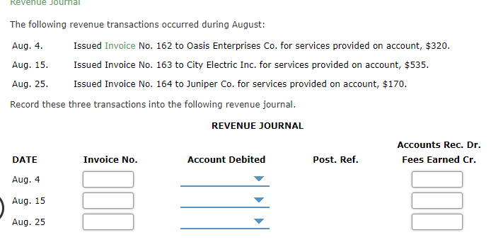 Solved Revenue Journal The following revenue transactions | Chegg.com