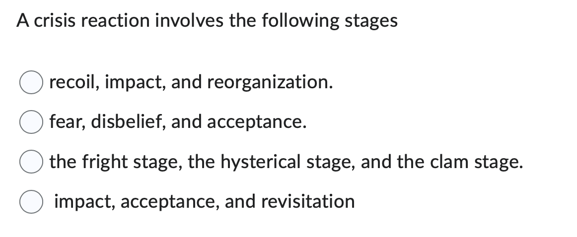 Solved A crisis reaction involves the following stages | Chegg.com