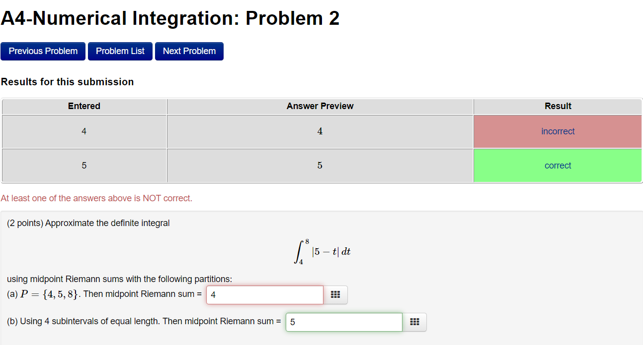Solved A4-Numerical Integration: Problem 2 Previous Problem | Chegg.com