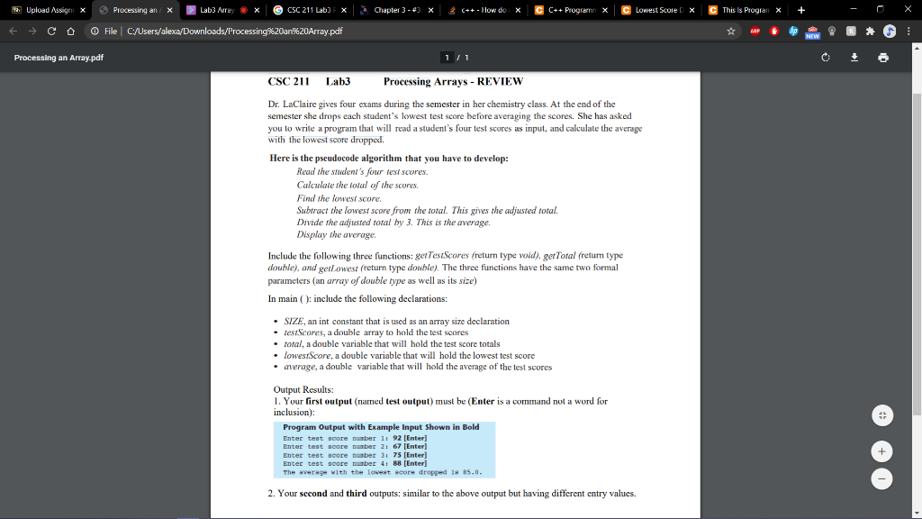 Solved 12. Upload Assiqni x Processing an x Lab3 Array @x G | Chegg.com