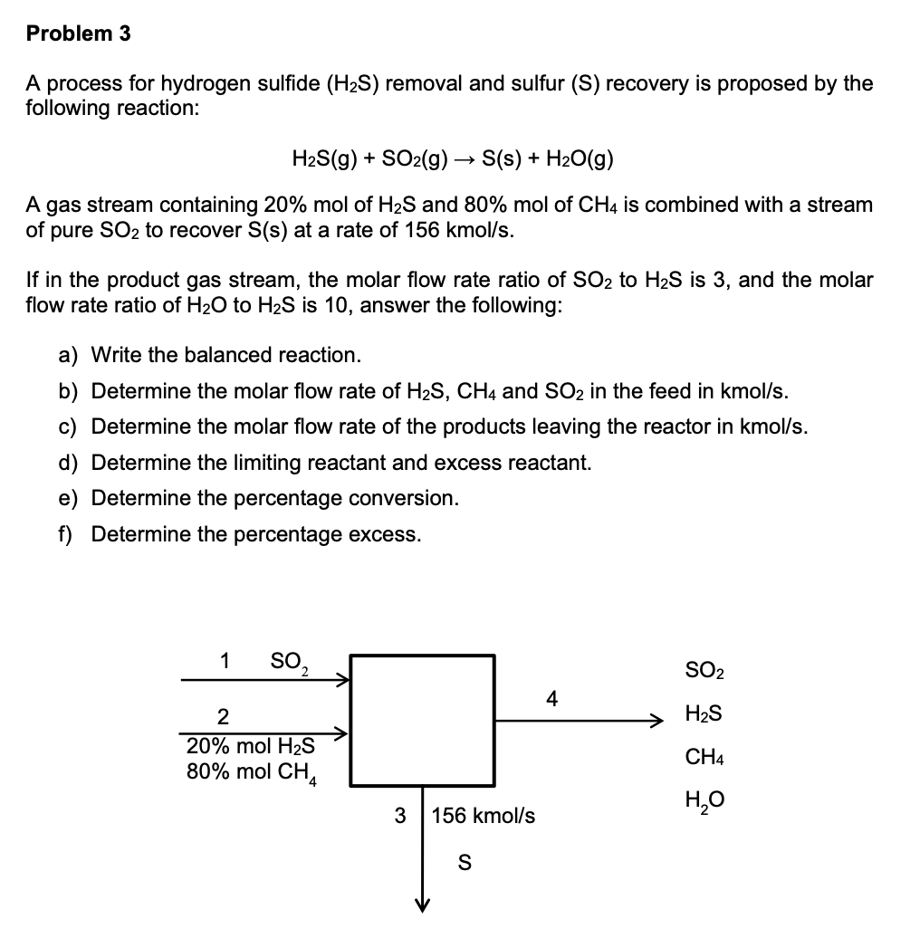 Solved Problem 3 A process for hydrogen sulfide (H2S) | Chegg.com