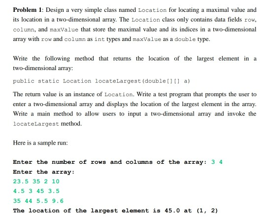 Solved Problem 1 Design A Very Simple Class Named Location