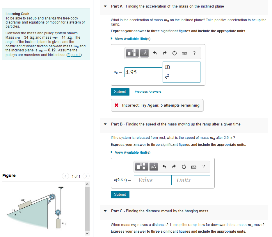 Solved Part A - Finding the acceleration of the mass on the | Chegg.com