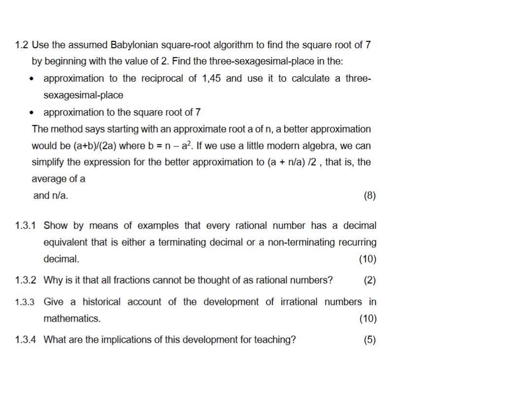 Solved 1.2 Use the assumed Babylonian square-root algorithm | Chegg.com Solved 1.2 Use the assumed Babylonian square-root algorithm | Chegg.com