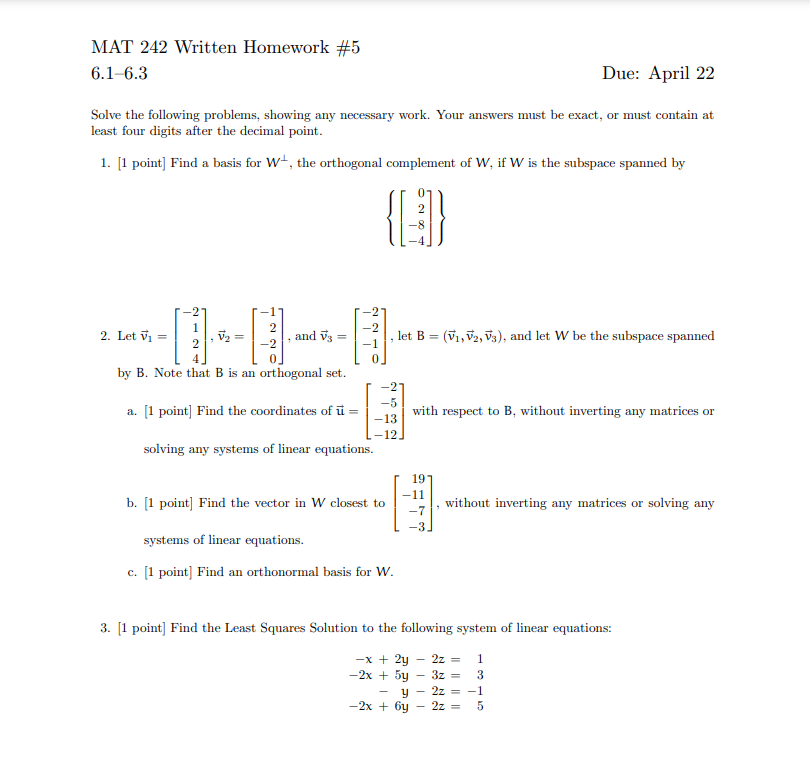 Solved MAT 242 Written Homework #5 6.1-6.3 Due: April 22 | Chegg.com