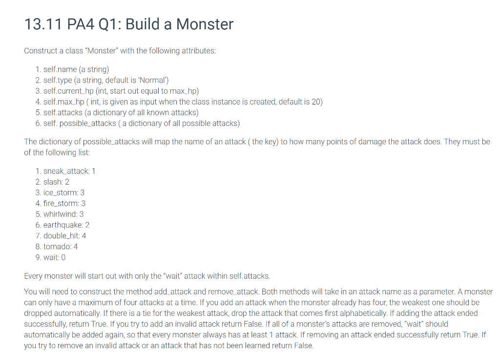 Solved 13.11 PA4 Q1: Build a Monster Construct a class | Chegg.com