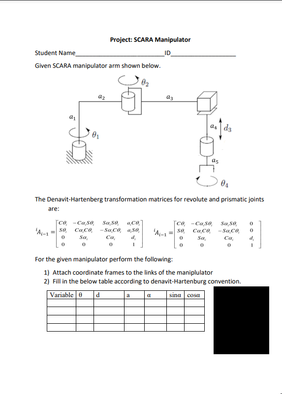 Solved Project: SCARA Manipulator Student Name _ID Given | Chegg.com Solved Project: SCARA Manipulator Student Name _ID Given | Chegg.com