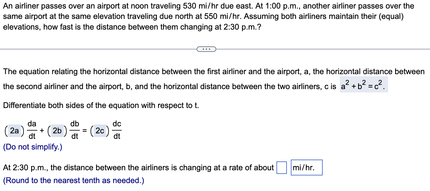 Solved An airliner passes over an airport at noon traveling | Chegg.com