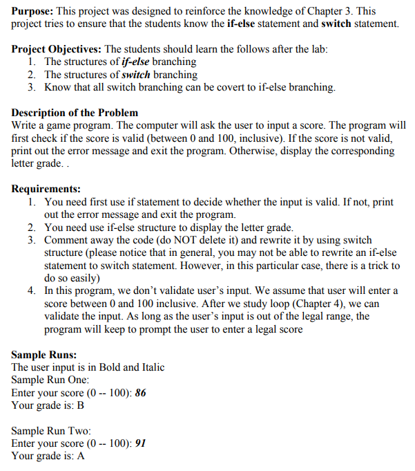 Solved Purpose: This project was designed to reinforce the | Chegg.com