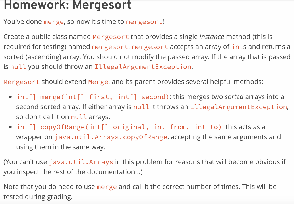 Solved Homework: Mergesort You've done merge, so now it's | Chegg.com