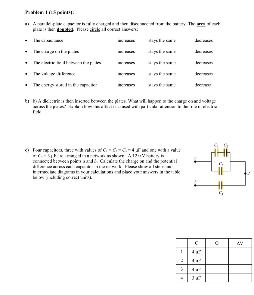 Solved Problem 1 (15 points): a) A parallel-plate capacitor | Chegg.com