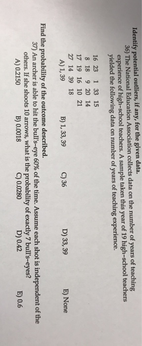 Solved Identify potential outliers, if any, for the given | Chegg.com