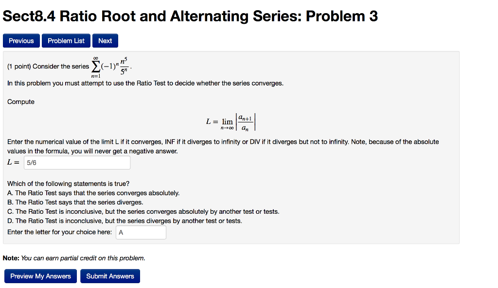 Solved Sect8.4 Ratio Root and Alternating Series: Problem 1 | Chegg.com