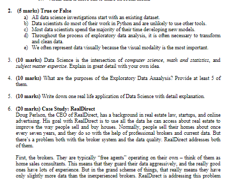 Solved 2. (6 marks) True or False a) All data science | Chegg.com