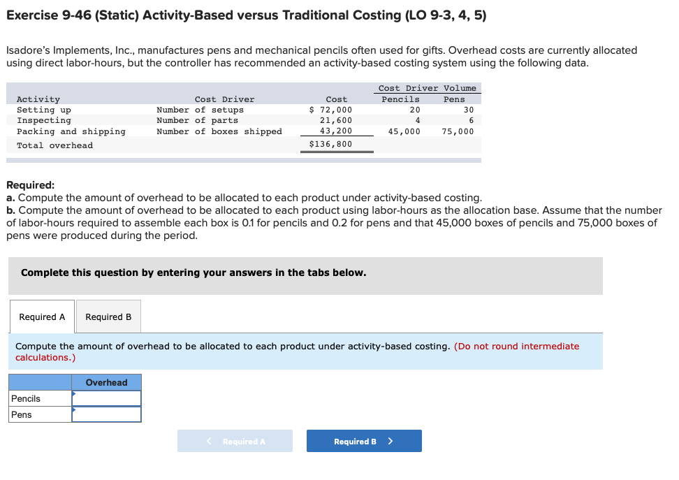 Solved Exercise 9-46 (Static) Activity-Based versus | Chegg.com