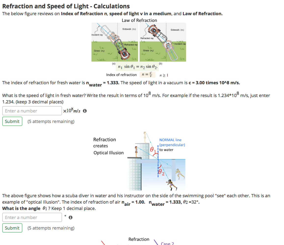 Solved Refraction and Speed of Light - Calculations The | Chegg.com